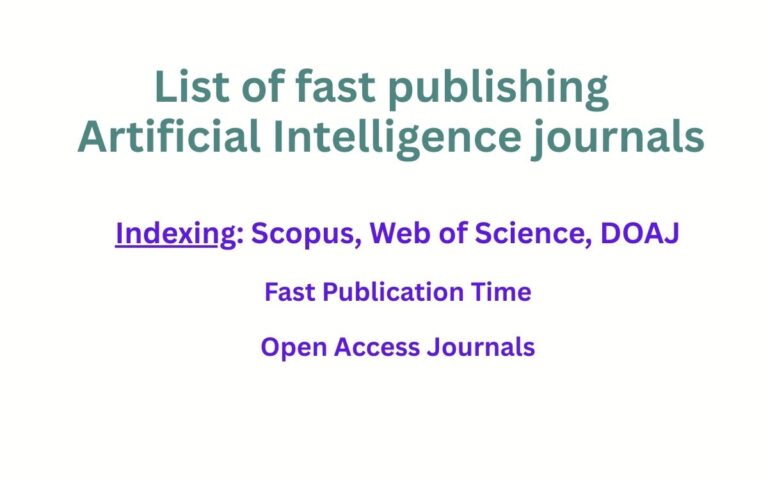Fast publishing Artificial Intelligence journals – Fast Publication Journals